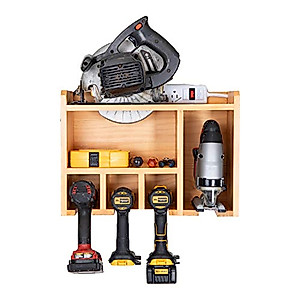 Iron Forge Tools Power Tool Organizer for Garage - Fully Assembled Wood Tool Chest, 3 Drill Charging Station and Circular Saw Holder - Great Workshop Organization and Storage Gift for Men