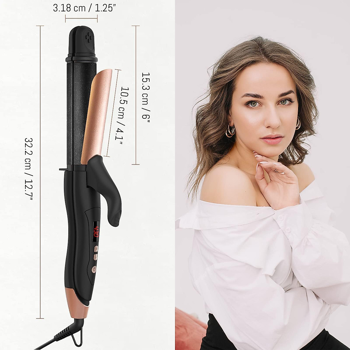 AmoVee Travel Curling Iron, 1.25 Inch Hair Straightener Curling Iron, 2 in 1 Flat Iron Ceramic Tourmaline, Dual Voltage Curling Iron, Adjustable Temp, Rose Gold