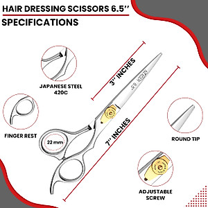 Nixcer Hair Cutting Scissors -Sharp Razor Edge Blade Hair Shears Series - 6.5" With Fine Adjustment – Stainless Steel Hair Scissors Professional For Men, Women & Babies (Silver)