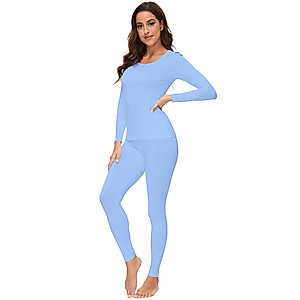 WiWi Soft Viscose from Bamboo Underwear for Women Thermal Long Johns Sets Super Warm Base Layer Top Pants Pajamas Set S-3X, Sky Blue, Medium