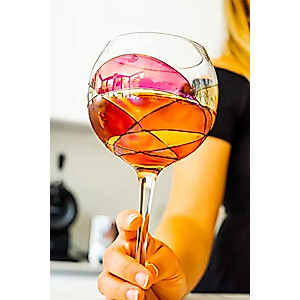 Antoni Barcelona Wine Glass Large Stem 21oz - EXCLUSIVE BOX - Handblown & Handmade, Handpainted Glasses Drinkware Essentials Wine Glassware Unique Gifts Ideas Women Men Birthday Wedding (Red, Set 2)