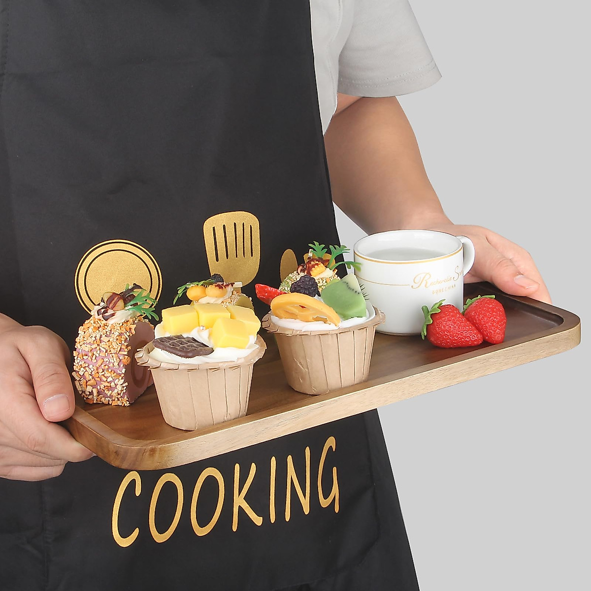 Wooden Serving Platters Acacia Long Charcuterie Boards Rectangle Wood Tray Home Decor Serving Cheese Board Appetizer Snack Plates Kitchen Dinner Platter for Food Dish Rectangular Cake Dessert Trays