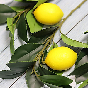 WangLaap 6Pcs 16" Yellow Lemon with Green Leaves Branches Beautiful Lemon Branches Decoration for Home Holiday Farmhouse Garden Kitchen Vase Decoration