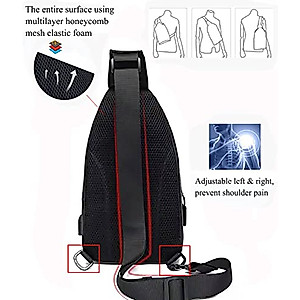 HDSAM Crossbody Bag Sling Backpack Travel Hiking Chest Bag Daypack, Waterproof Casual Day Bag for Travel Hiking Cycling Outdoor Trip Multi-pocket Shoulder Bag Pack with Charge Port & USB Cable