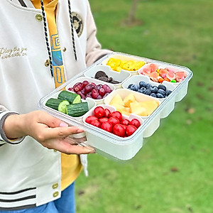 CHOUKEY Divided Snack Box with Lid and Handle, Snackle Box Container Storage Organizer for Fruit, Candy, Veggie, Nuts & Snacks