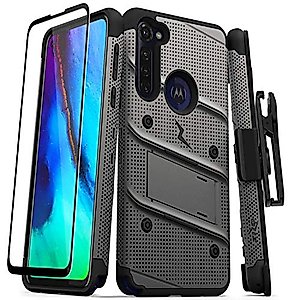 ZIZO Bolt Series for Moto G Stylus (2020) Case with Screen Protector Kickstand Holster Lanyard - Gun Metal Gray & Black