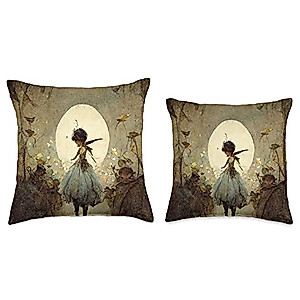 Retro Fairy Gifts Celtic Faerie Gift Cute Faery Fairycore Grunge Aesthetic Women Fairy Throw Pillow, 18x18, Multicolor