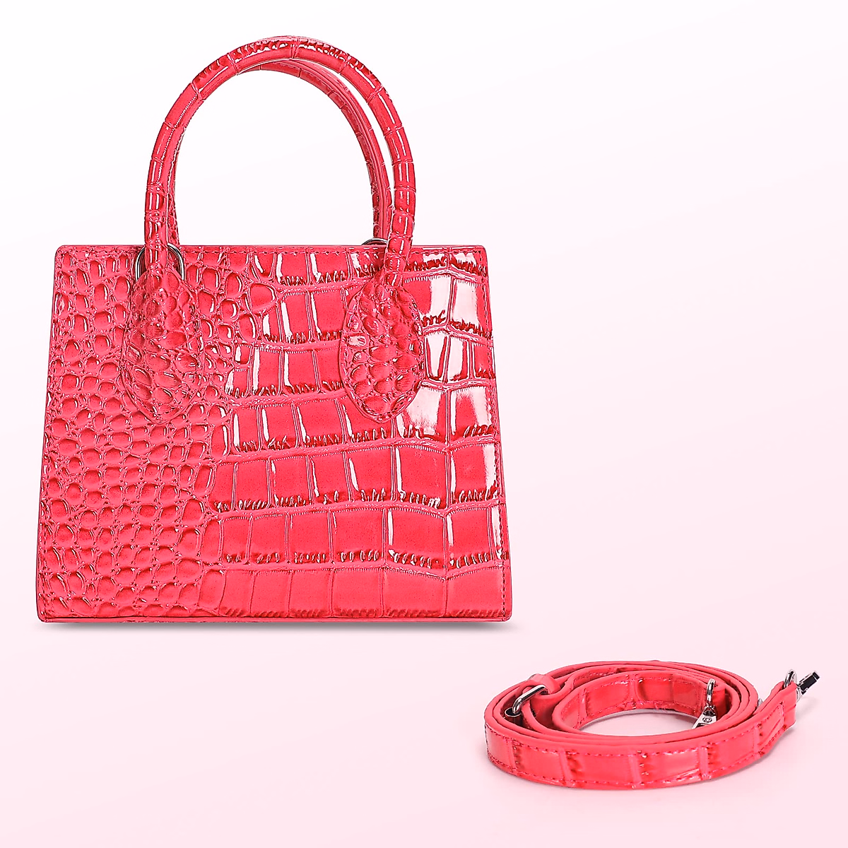 FRANSHION handbags for women，mini purses for women，cute small purse,small crossbody bags for women trendy（Pink crocodile print）