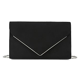 CHARMING TAILOR Faux Suede Clutch Bag Elegant Metal Binding Evening Bag for Wedding/Prom/Black-tie Events (Black)