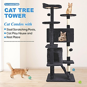 FDW Cat Tree 54in Cat Tower Multi-Level Durable Cat Scratching Post & Cozy Fun Cat Jumping Platform Space Saving Cat Condo Pet Play House for Indoor Cats,Dark Gray