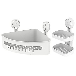 LEVERLOC Corner Shower Caddy Suction Cup NO-Drilling Soap Dish Suction Cup Removable Bathroom Shower Shelf Heavy Duty Caddy Organizer for Bathroom & Kitchen