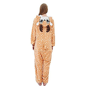 ABENCA Women Deer Onesie Pajama Reindeer Costume Adult Animal Halloween Christmas Cosplay Fawn Onepiece, XL
