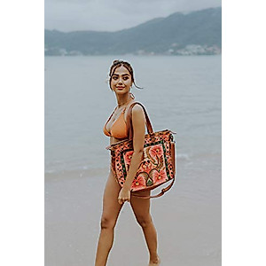 changnoi Embroidered Tote Bag with Adjustable Leather Crossbody Strap