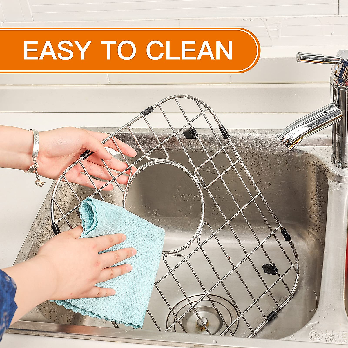 LYFLY 12.6×14.6 inches with Rear Drain for Sink, Kitchen Sink Grid, Stainless Steel sink protector, sink rack, Sink Mat, sink protectors for kitchen sink S-