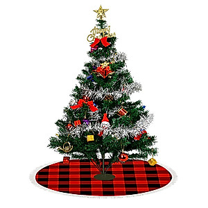 Dream Bay Christmas Tree Skirt,﻿Buffalo Plaid Christmas Tree Mat for Xmas Party Decoration 48x48 Inches