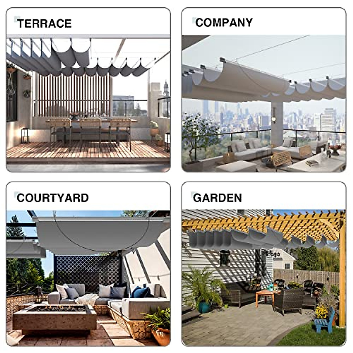 ECOOPTS 3'x16' Retractable Water-Resistant Wave Sun Shade Canopy Pergola Cover Shade Sail Awning for Outdoor Patio Porch Garden Deck Backyard (Light Grey)