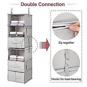 Vailando 6-Shelf Hanging Closet Organizer with Large Canvas Storage Bags for Closet Organizers and Storage,Wardrobe Comforter Clothes Sweater Blanket Organizer 22