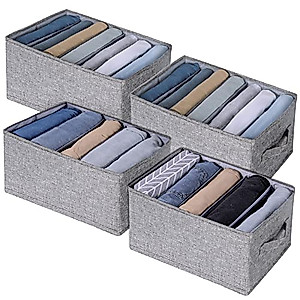 Fixwal 4pcs Wardrobe Closet Organizers and Storage with Support Board, 2pcs 7-Grid and 2pcs 5-Grid Foldable Jeans Organizer for Shelf Drawer Storage Bin Container for Shirts Pants Sweaters, Grey