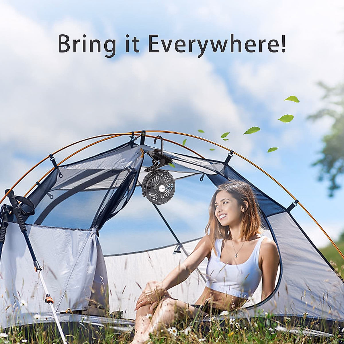 Battery Operated Clip On Camping Fan with LED Lights, Mini Desk Fan Rechargeable 2200mAh with 3 Level Air Flow, Portable Personal Fan for Baby Stroller Camping Home Office Travel Indoor Outdoor