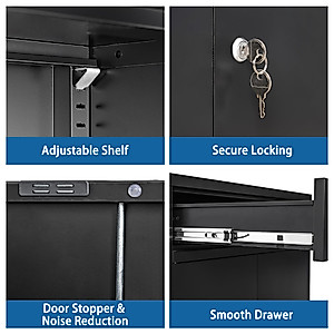 iDEKAI Metal Storage Cabinet with Lock, 39" Garage Storage Cabinets with Lockable Drawers and Adjustable Shelves,Tall File Cabinet, Tool Cabinet for Office,Home,Garage,Gym,School (White)