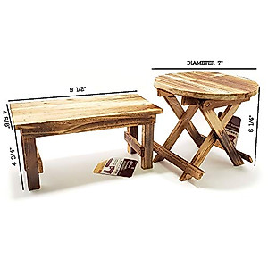 Burned Cedar Wood Bonsai Tree Flower and Plant Stands Bundle with Rectangular and Circular Stand