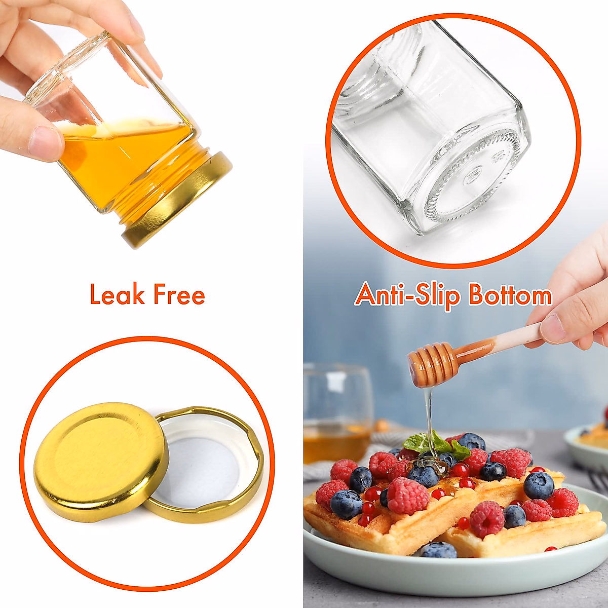 AuroTrends 30-Pack 3oz Glass Honey Jars with Wooden Dippers - For Wedding and Baby Shower Favors