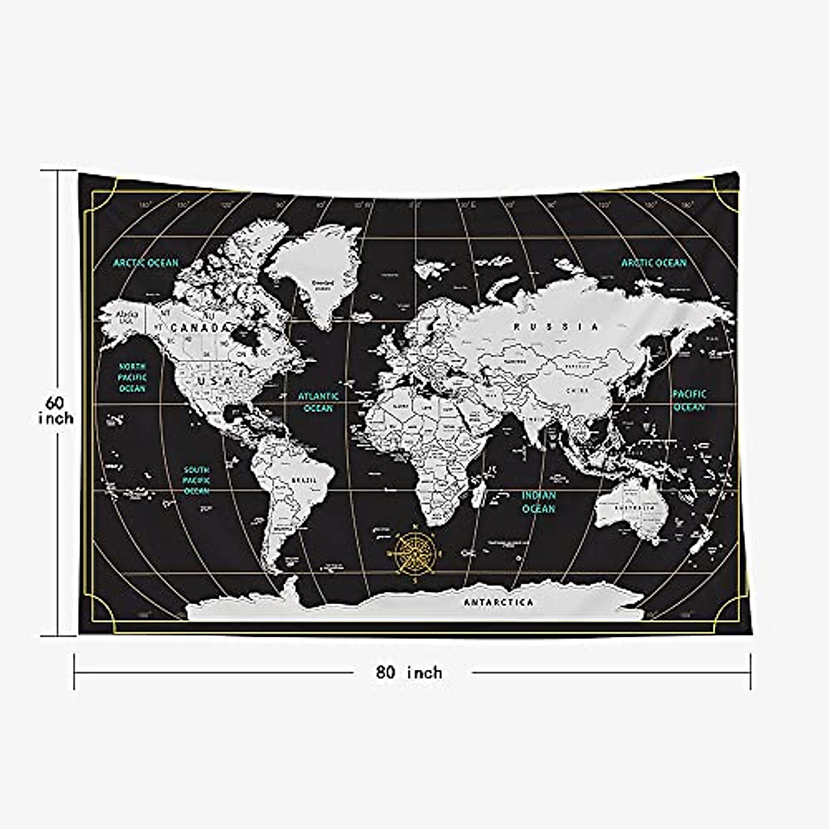 CAPSCEOLL World Map Tapestry Wall Tapestry World Geographical Distribution Tapestry for Men 80X60 Inches