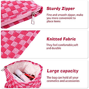 ZLFSRQ 2Pcs Checkered Makeup Bag for Women Large Cosmetic Bag Set Travel Toiletry Bag Makeup Pouch Bag for Purse Pink Zipper Storage Bag Organizer Cute Small Aesthetic Girls Car Essentials Bag