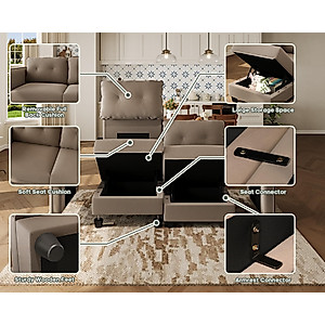 LLappuil Modular Sectional Sofa with Storage Oversized U Shaped Couch with Reversible Chaise Velvet Waterproof Anti-Scratch Sofas for Living Room 9 Seats with 2 Ottomans Grey Brown