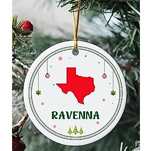 Ravenna TX Ornament for Christmas Tree Decorations City Travel Souvenir Gifts for Family - Housewarming Gift Ravenna Texas Ornament 3 Inch Plastic
