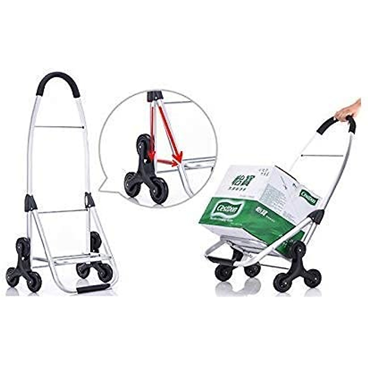 Shopping Trolley on Wheels Multi Function Shopping Cart Lightweight Trolley Tri-Wheel Stair Climbing Cart with Large Capacity Folding Storage Hand Trucks,Grass Green ,