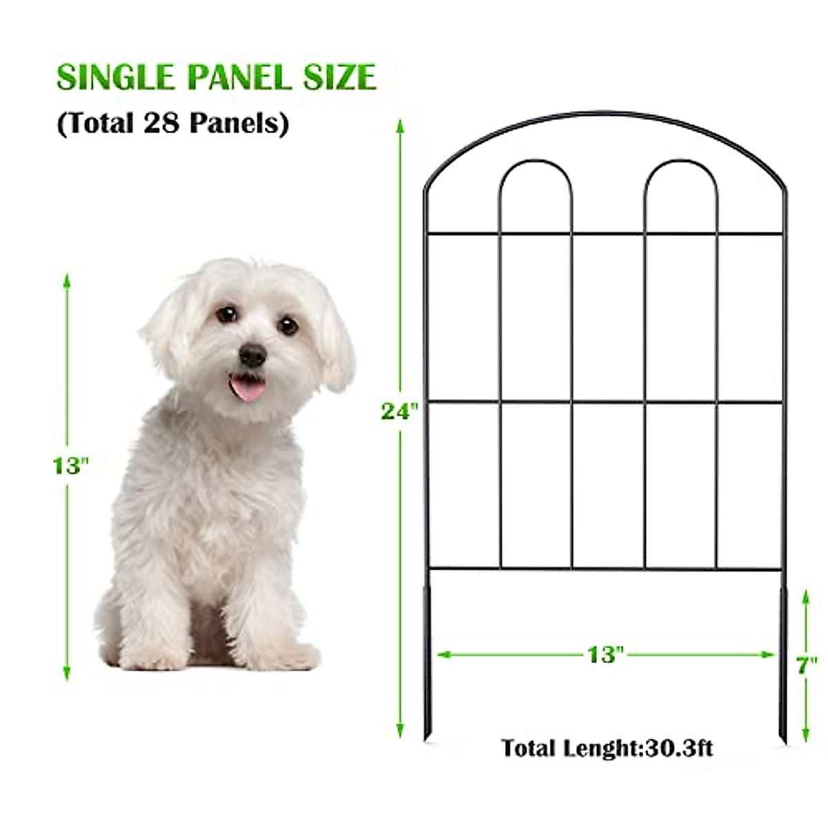 28 Pack Decorative Garden Fence Outdoor 24in (H) x 30ft (L) Coated Metal RustProof Landscape Wrought Iron Wire Border Folding Patio Fences Flower Bed Fencing Animal Barrier Section Panels Decor