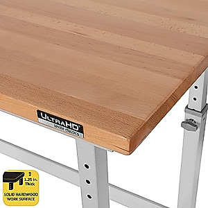 Seville Classics UltraHD Heavy Duty Workbench Table w/Solid Wood Top, 1000 lbs. Weight Capacity Workstation for Garage, Warehouse, Workshop, Granite, 60" W x 24" D x 28.5" to 42" H Desktop