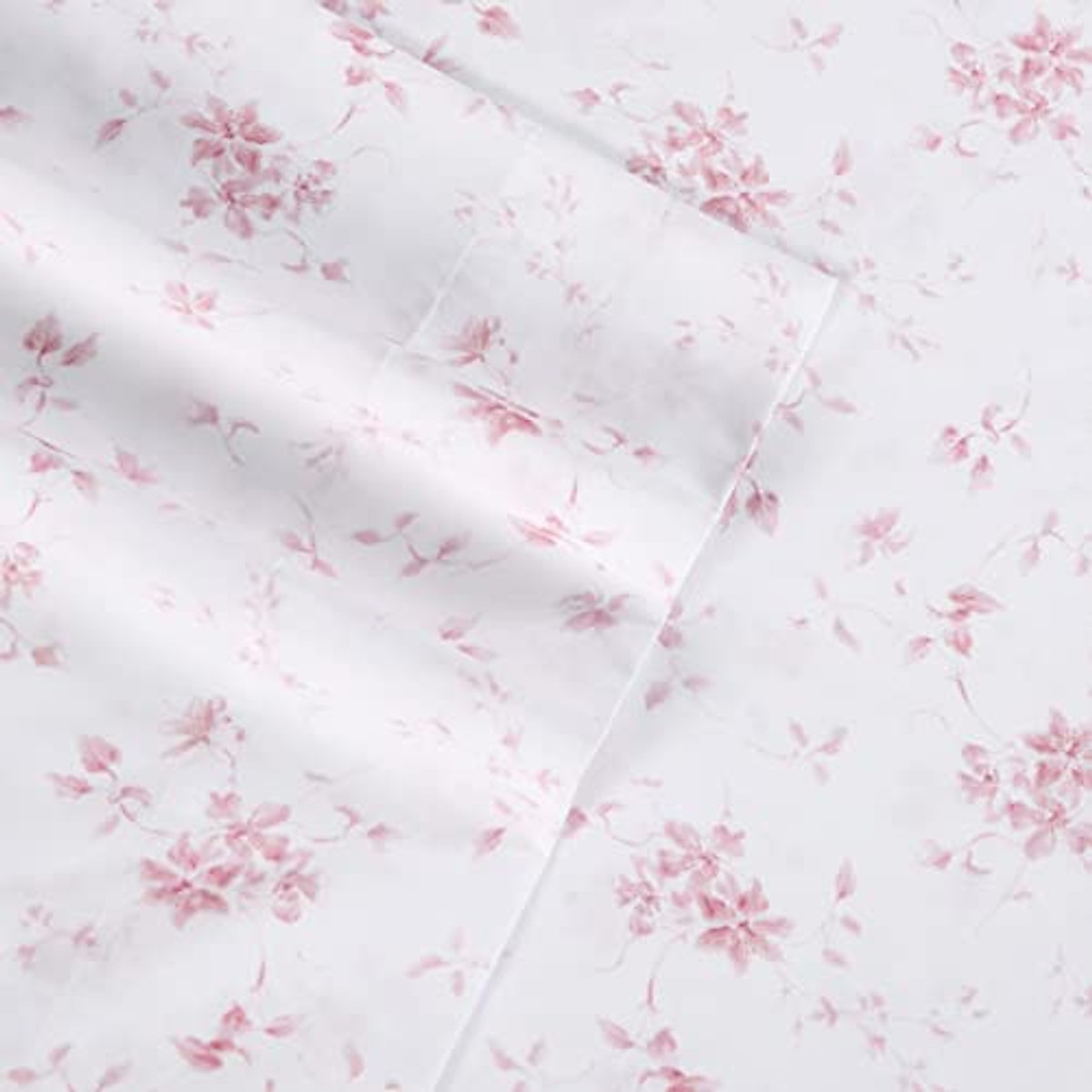 Laura Ashley Home - Queen Sheets, Soft Sateen Cotton Bedding Set - Sleek, Smooth, & Breathable Home Decor, Garden Muse Pink