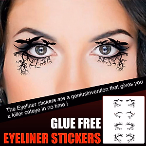 4 Pairs of Halloween Eye Shadow Temporary Tattoo Stickers Eyeliner Decals with 2 Sheets Spider Web Skull Bat Temporary Tattoo Stickers Face eye Makeup Stickers for Women Girls Halloween Masquerade Party