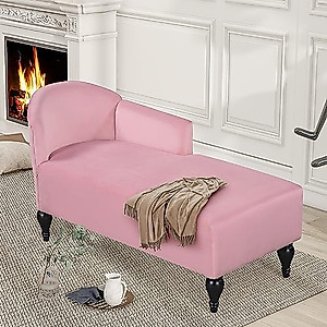 Bellemave Chaise Lounge Indoor, Velvet Upholstered Couch with Solid Wood Legs Corner Chair Arm Chase Lounge Sofa for Living Room, Office & Apartment (Pink)
