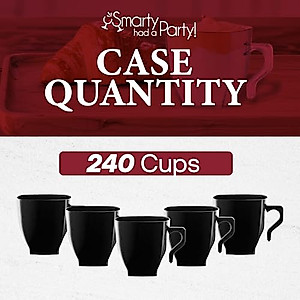 Smarty Had A Party 2 oz Black Plastic Tea Cups with Handles Set of 240 Disposable Mugs for Tea Parties, Espresso, and Coffee, Elegant Small Drinkware for Events