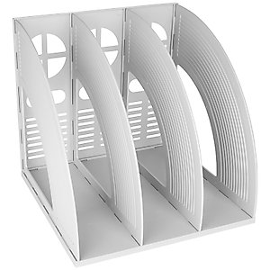 SAYEEC Magazine Holder Plastic File Sorter Binder Holder for Desk Folder Organizer Stand Book Shelf Dividers Vertical Filling Storage Rack Desktop Bookshelf Display Box for Office School Home (Grey)