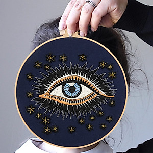 Anidaroel 3 Sets Evil Eye Embroidery Starters Kit for Beginners, Stamped Cross Stitch Kits for Beginners Adults Include Embroidery Cloth, Embroidery Hoops, Threads and Needles