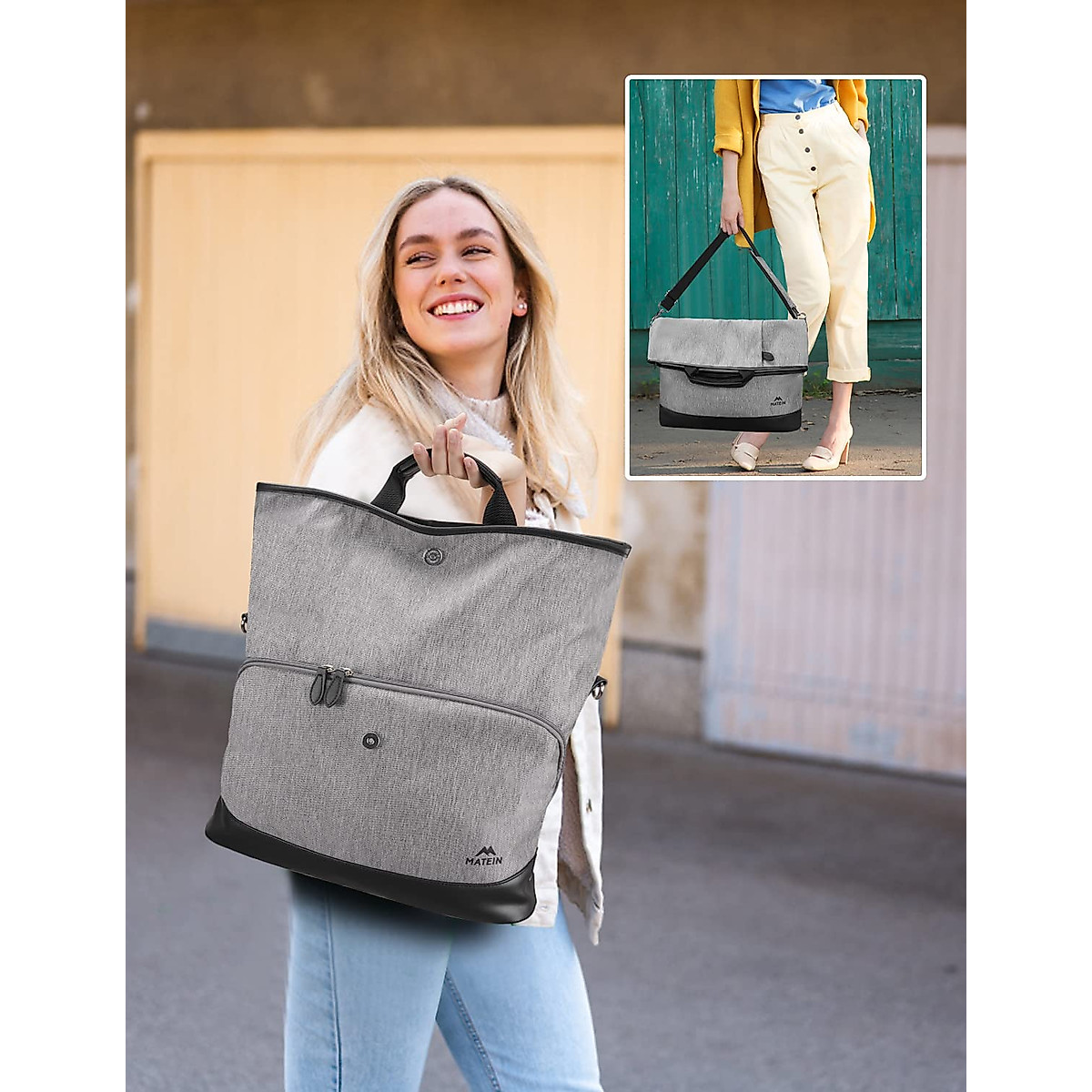 Messenger Bag for Women Crossbody, 2 in 1 Convertible Laptop Tote Bags 15.6 Inch Computer Briefcase Carrying Case with Shoulder Strap, Large Handbags Stylish Lady Satchel for Travel Work, Grey