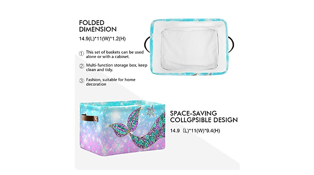Mermaid Storage Basket: Collapsible Bin for Home & Office