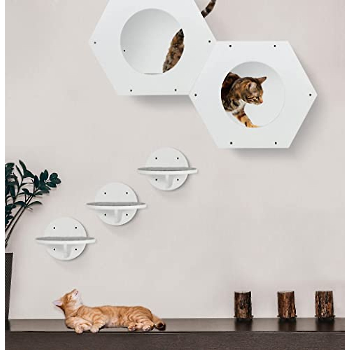Cat House Wall Mount, Cat Shelves and Perches for Wall Fit Cat Up to 10Lbs, Cat Wall Shelves with 3 Wall Steps and Scratching Pad, Cat Hammock Wall Mount, White