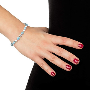 Sterling Silver Natural Aquamarine and Cultured Freshwater Pearl Strand Bracelet, 7.5"