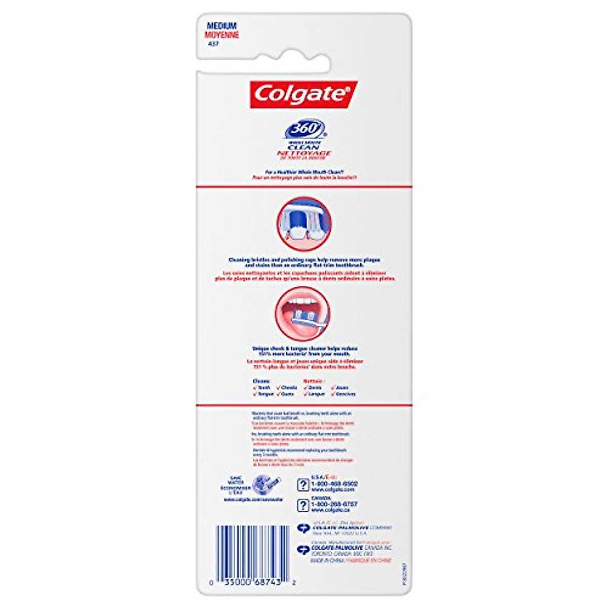 Colgate 360 Whole Mouth Clean , Medium Toothbrush for Adults, 4 Pack