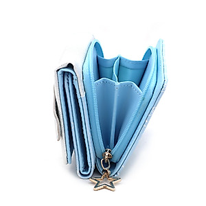 FLYBOT Cinnamoroll Wallet Adorable White Puppy Curly Ear Japanese Character Trifold Slim Cartoon Snap Zipper Closure Card Holder Vegan Leather for Girls Women, Officially Designed