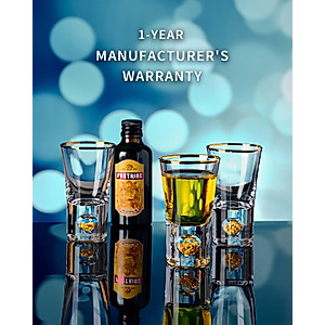 JBHO 1.5 Oz 24K Gold Rim and Base Shot Glasses Set of 6, Crystal Heavy Base, Cool and Fancy, Serving Tequila, Liquor, Bourbon, Vodka and Whisky, Unique Christmas Gift