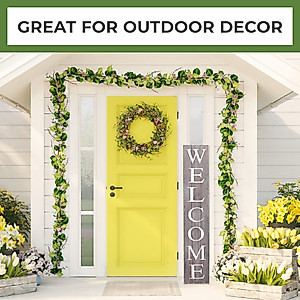 ALBEN Premium Extra Large Welcome Sign for Front Door Porch – 5 Feet Tall (58" x 11") Standing Vertical Wooden Sign, Indoor Home Decor Wall Decorations (Gray)
