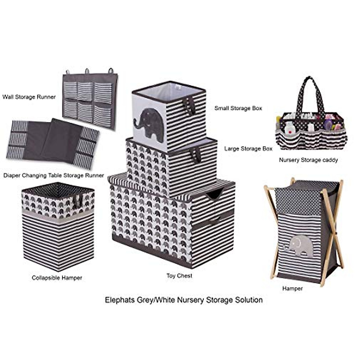 Bacati Elephants Unisex Fabric Storage Toy Chest to Keep Your Childs Room Organized, Grey