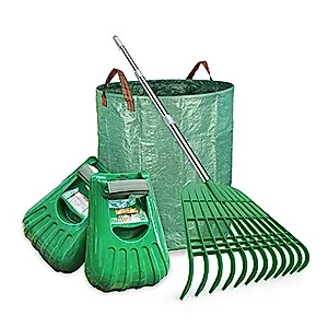 Gardzen Large Leaf Scoop & 12 Tines Gardening Leaf Rake Set, Comes with 72 Gallon Garden Bag
