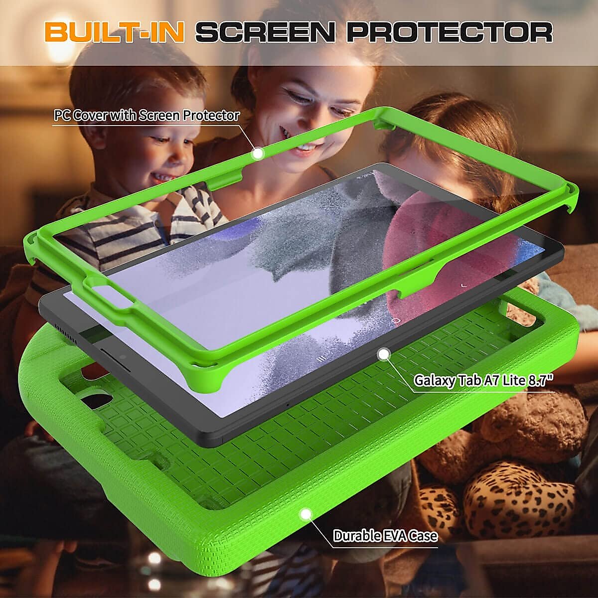 MOXOTEK Samsung Galaxy Tab A7 Lite 8.7" Tablet Case for Kids, Galaxy Tab A7 Lite Case with Screen Protector, Handle Stand Protective Case for Samsung Tab A7 8.7 inch 2021(SM-T220/T225/T227), Green